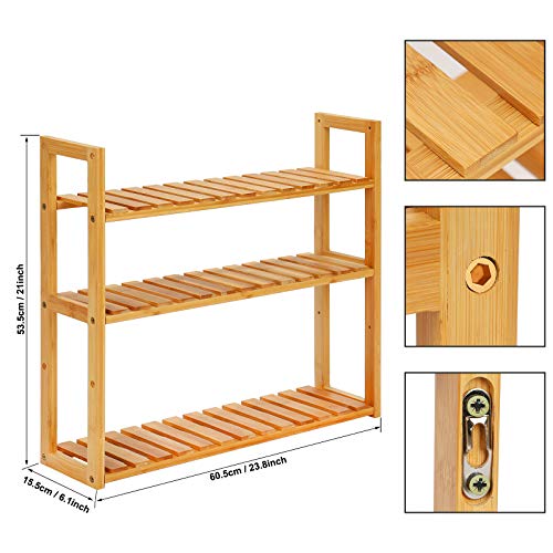 3-Tier Bamboo Bathroom Shelf, Multifunctional Wall Mount Storage Rack ...