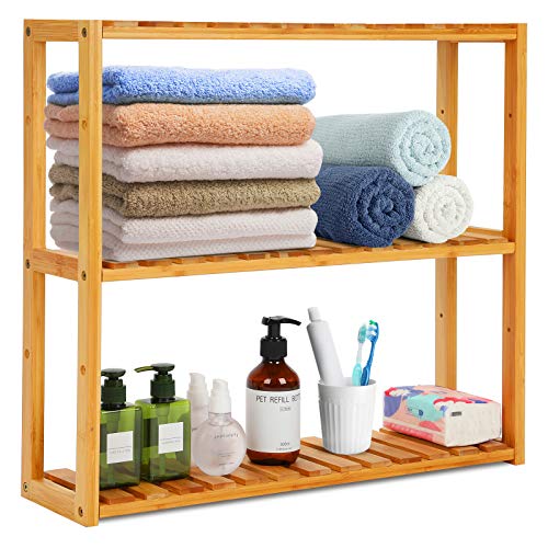 3-Tier Bamboo Bathroom Shelf, Standing Shelf Units, Wall Shelf Storage ...