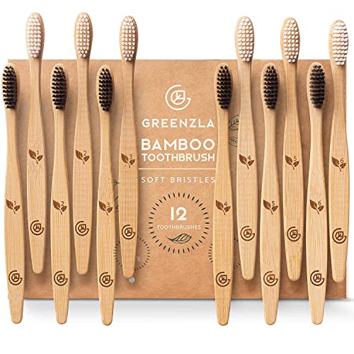 Greenzla Bamboo Toothbrushes (12 Pack) | BPA Free Soft Bristles ... Greenzla Bamboo Toothbrushes (12 Pack) | BPA Free Soft Bristles ...