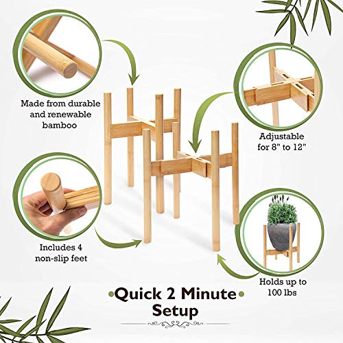 Gunolye 2 Set Adjustable Bamboo Plant Stand, Expandable Plant Holder ...