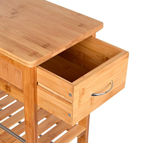 Lantaly Space-Saving Bamboo Kitchen Trolley Cart with Drawer, Utility ...