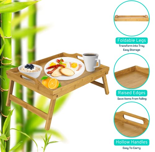 Mosii Bamboo Bed Tray Table With Handles & Foldable Legs, Multipurpose Lap Tray & Standing Desk ...