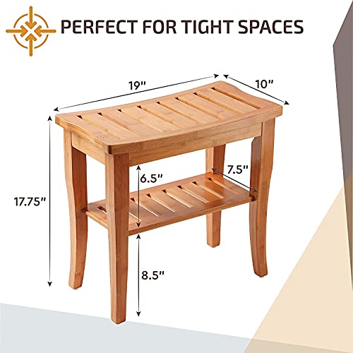 2 Tier Slatted Premium Natural Bamboo Wood Bathroom Stool Bench Shower ...