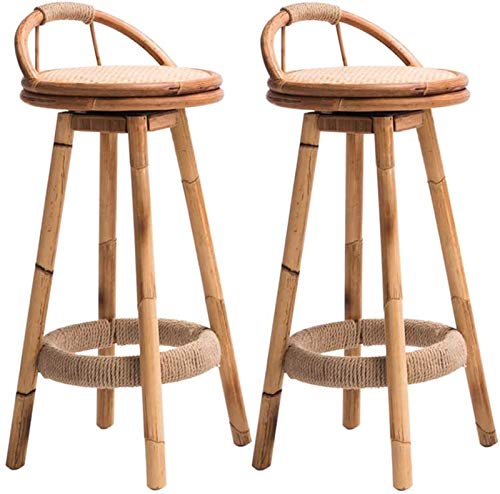 Classic Retro Solid Bamboo Bar Stools Set of 2 Personality 360° Swivel ...