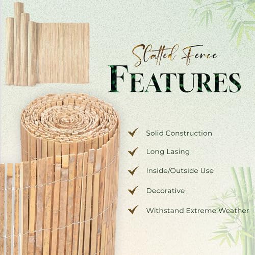 FlickBuyz Natural Bamboo Garden Fence - Slat Privacy Fence Screening ...