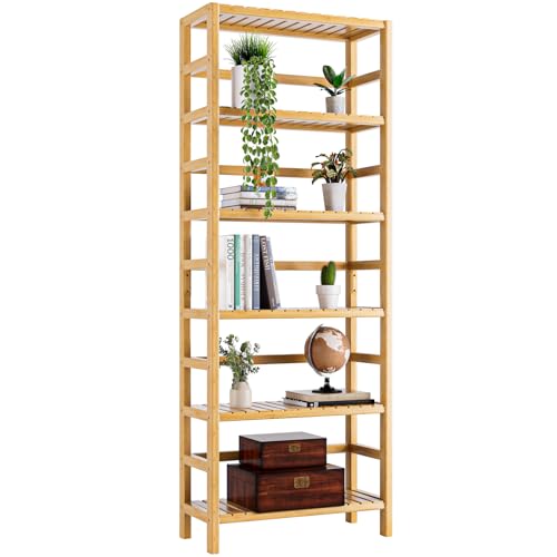 HITNET Bamboo Shelf, 6-Tier Adjustable Tall Open Bookcase, Bathroom ...