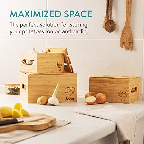 Navaris Bamboo Stackable Potato Onion & Garlic Storage, Set of 3 ...