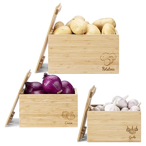 Navaris Bamboo Stackable Potato Onion & Garlic Storage, Set of 3 ...