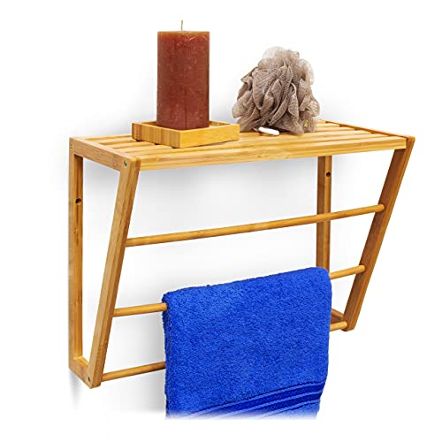 Relaxdays Bamboo Towel Holder With Shelf Storage 30 x 42 x 20 cm Wall ...