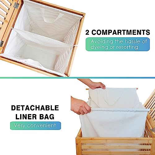 SMIBUY Double Laundry Hamper with Lid, 120L Bamboo Laundry Basket with ...
