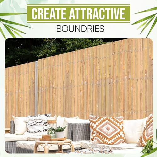 TradeXone Natural Bamboo Slat Fence - Screening Slatted Roll for Garden ...