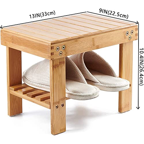 Utoplike Bamboo Step Stool, Wooden Portable Foot Stool with Storage ...