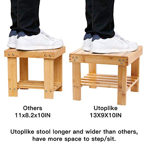 Utoplike Bamboo Step Stool, Wooden Portable Foot Stool with Storage ...