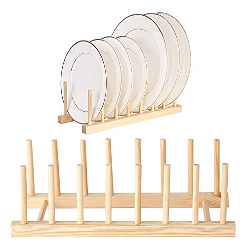 2 Packs Plate Racks Stand Pot Lid Holder Bamboo Wooden Dish Racks ...