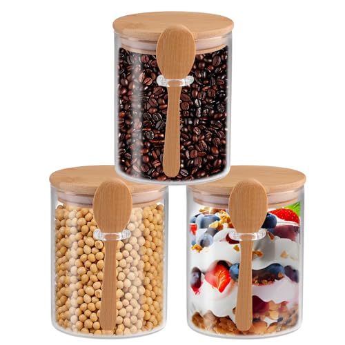 3 Pcs Glass Jars with Airtight Lid and Spoon, Overnight Oats Containers ...