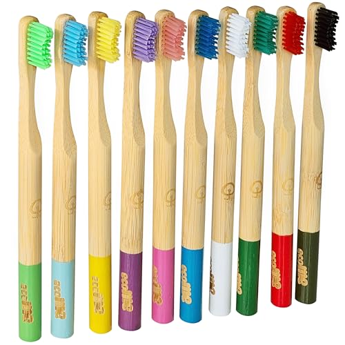 Bamboo Toothbrushes | 10 Pack | BPA Free Medium Soft Bristles | Eco ...