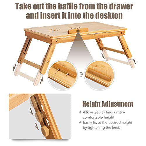 COSTWAY Bamboo Laptop Stand for Bed, Folding Adjustable Laptop Tray Bed ...