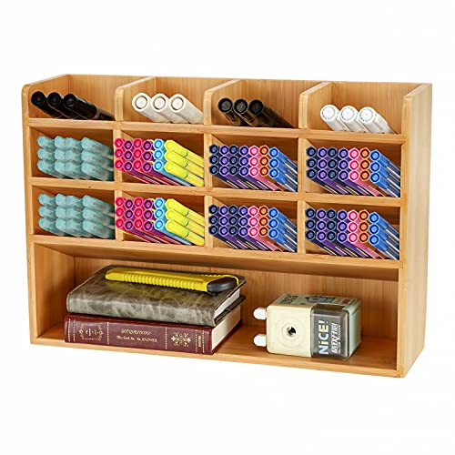 Dicunoy Desktop Pens and Markers Organizer, Bamboo Vertical Art Supply ...