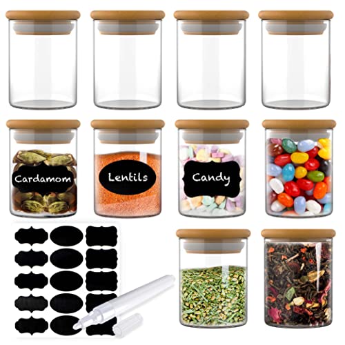 HEFTMAN Small Glass Spice Jars - Set of 10, 100ml Glass Jars With ...