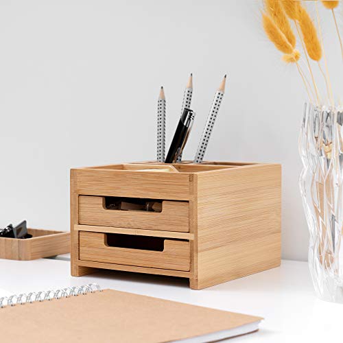 Navaris Small Wooden Desk Organiser - 12.7 x 15 x 9.4 cm Compact Holder ...