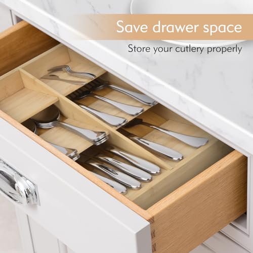 Olerqzer Bamboo Cutlery Drawer Organiser, Cutlery Tray Silverware 6 ...