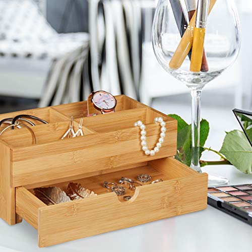 Relaxdays Bamboo Cosmetics Organiser, Multifunctional, 4 Compartments ...
