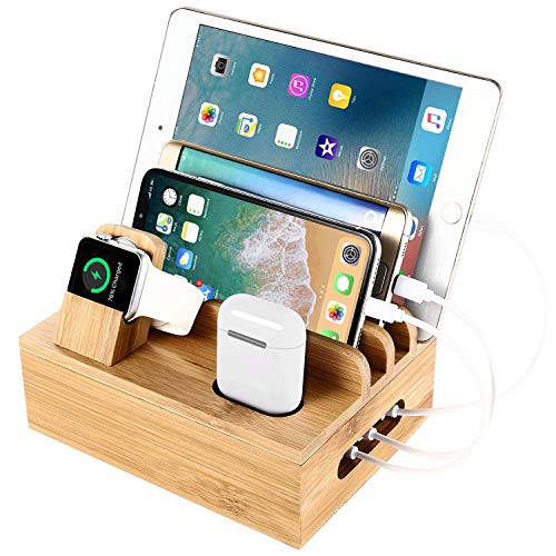 SETROVIC Bamboo Charging Station Docking Holder, Desktop Organiser for ...