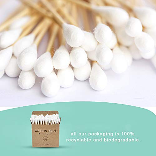 SWKJ Bamboo Cotton Buds, 200 PCS (2 x 100) Eco-Friendly Cotton Ear Buds ...