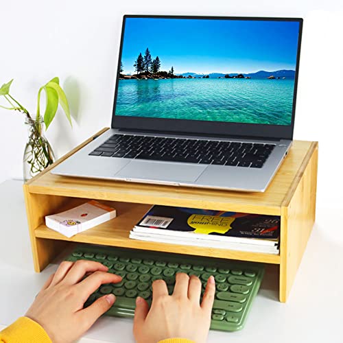 WKWKER 2-Tier Bamboo Monitor Riser Stand Computer Monitor Riser Desk ...