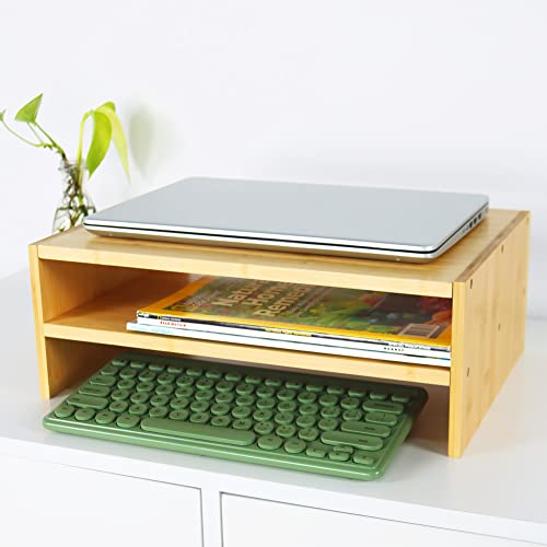 WKWKER 2-Tier Bamboo Monitor Riser Stand Computer Monitor Riser Desk ...