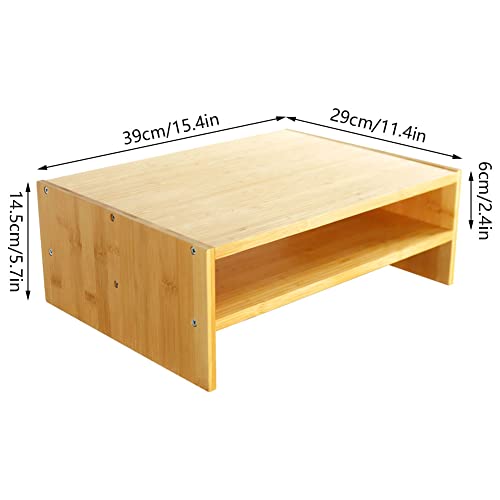 WKWKER 2-Tier Bamboo Monitor Riser Stand Computer Monitor Riser Desk ...