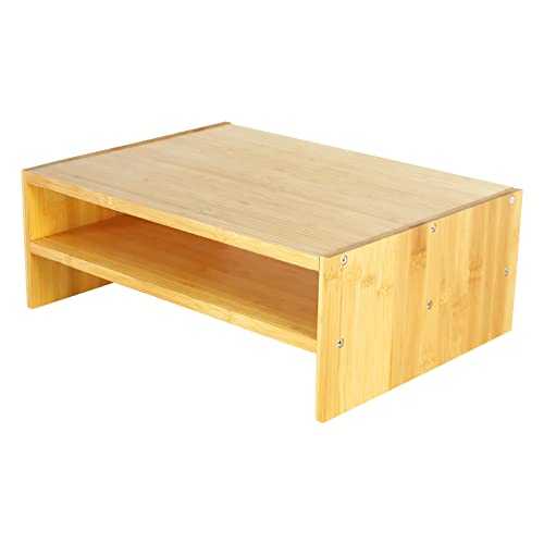 WKWKER 2-Tier Bamboo Monitor Riser Stand Computer Monitor Riser Desk ...