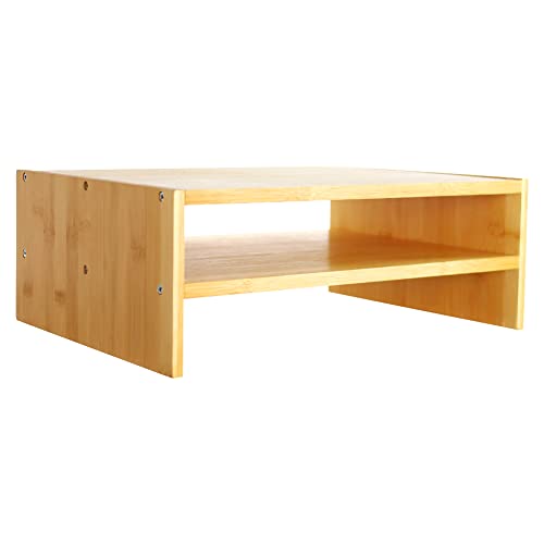 WKWKER 2-Tier Bamboo Monitor Riser Stand Computer Monitor Riser Desk ...