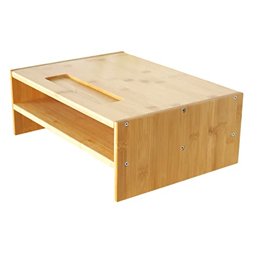 WKWKER 2-Tier Bamboo Monitor Stand With Grooved Storage Computer ...