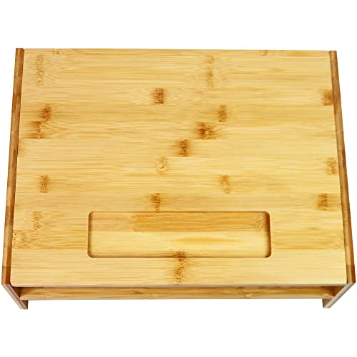 WKWKER 2-Tier Bamboo Monitor Stand With Grooved Storage Computer ...