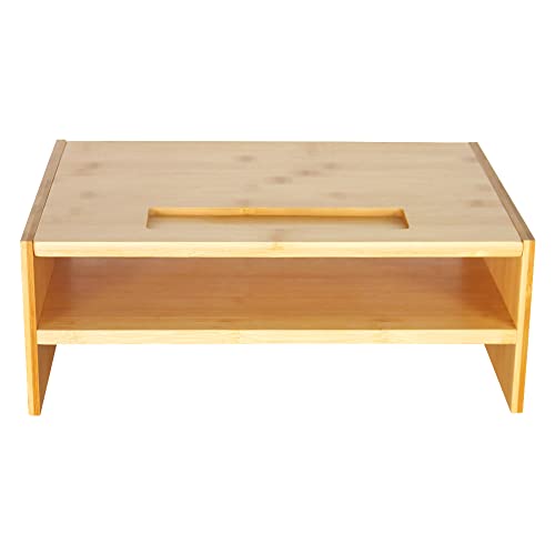 WKWKER 2-Tier Bamboo Monitor Stand With Grooved Storage Computer ...